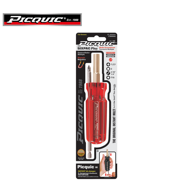 PICQUIC - Sixpac Plus - Multi Bit Screwdriver - P 1,2,3 / R2 / S 3/16 ...